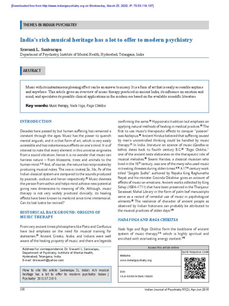 RAGA CHIKITSA IndianJPsychiatry | PDF