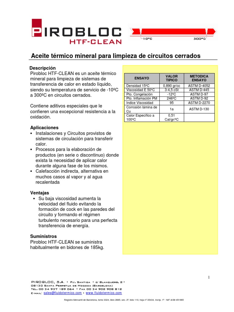 Hoja Tecnica Pirobloc HTF CLEAN | PDF
