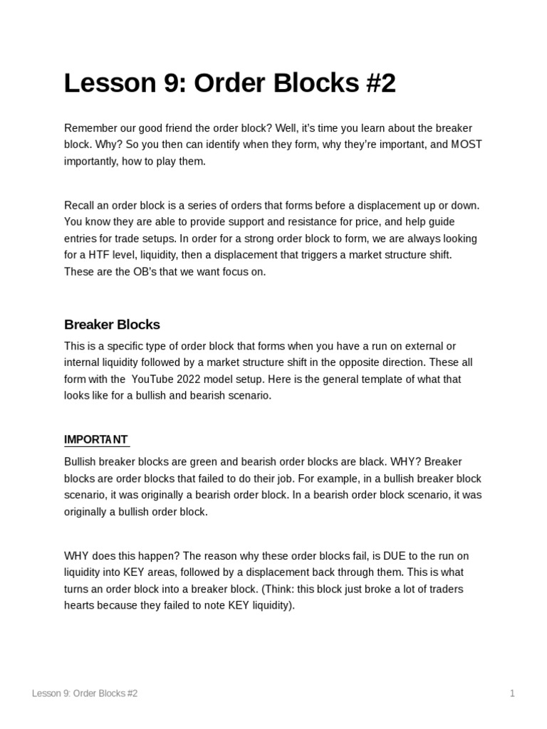 Lesson 9 Order Blocks 2 | PDF | Market Trend | Market Liquidity