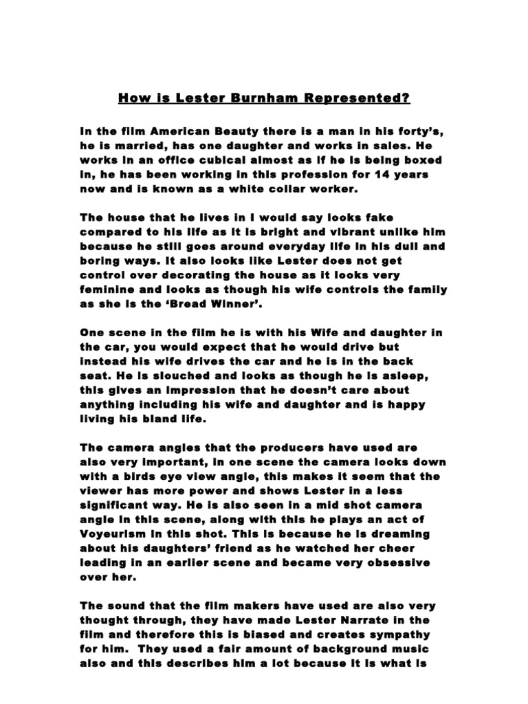 How Is Lester Burnham Represented | PDF