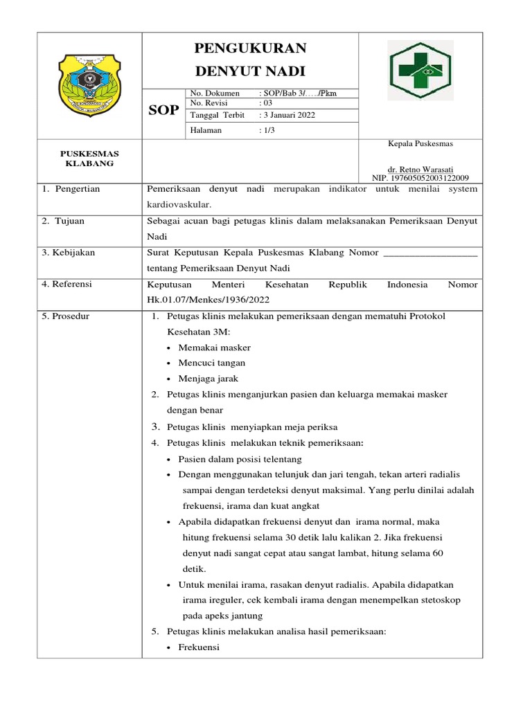 Sop Pengukuran Denyut Nadi | PDF