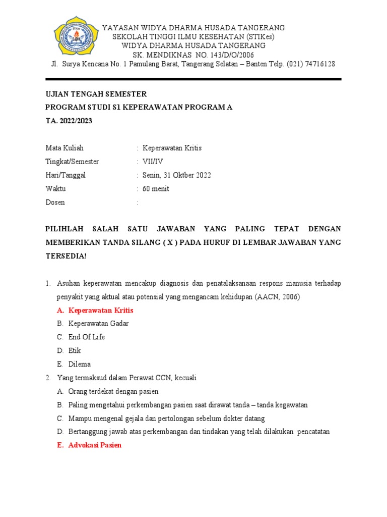 Muhammad Nasrulloh UTS Keperawatan Kritis 1 | PDF