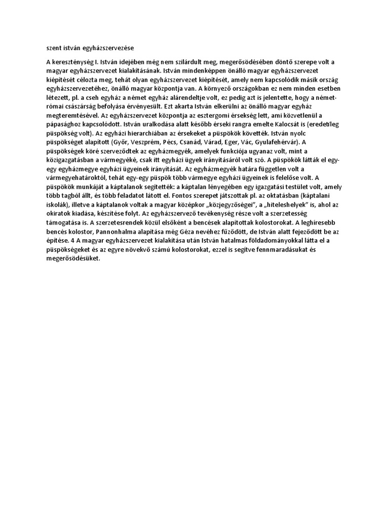 Szent István Egyházszervezése | PDF