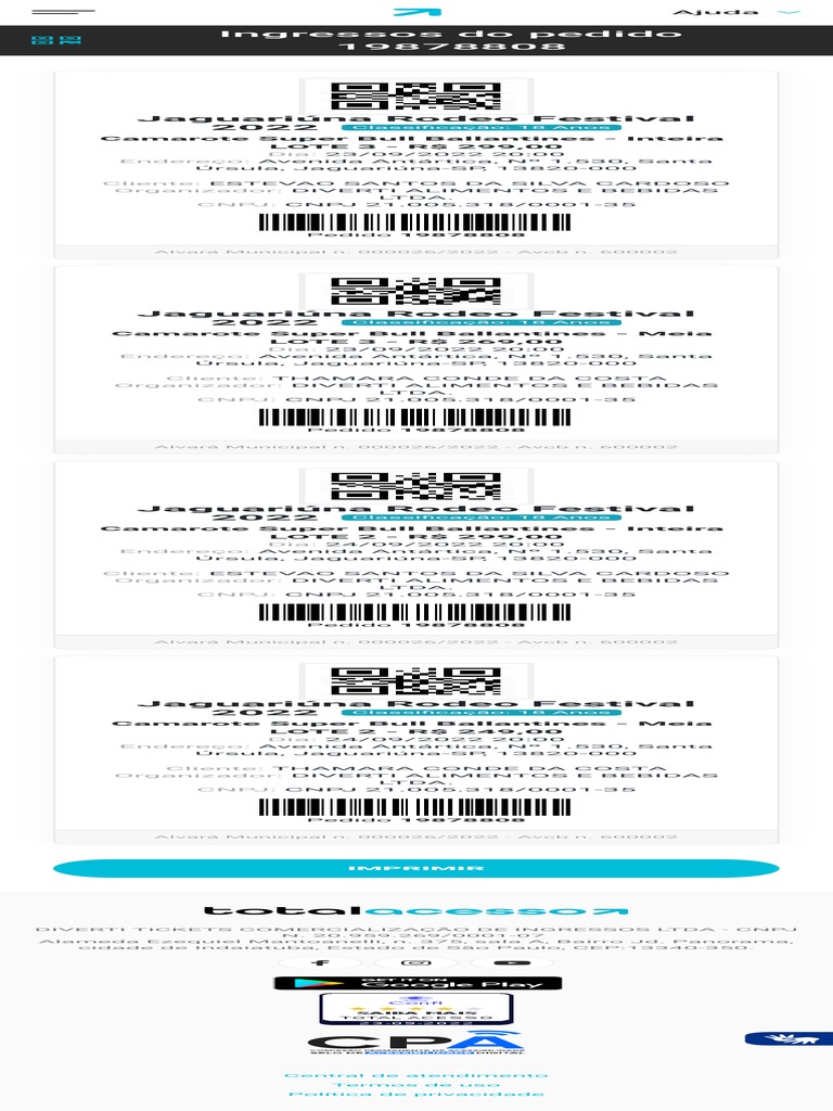 Ingressos - Total Acesso | PDF