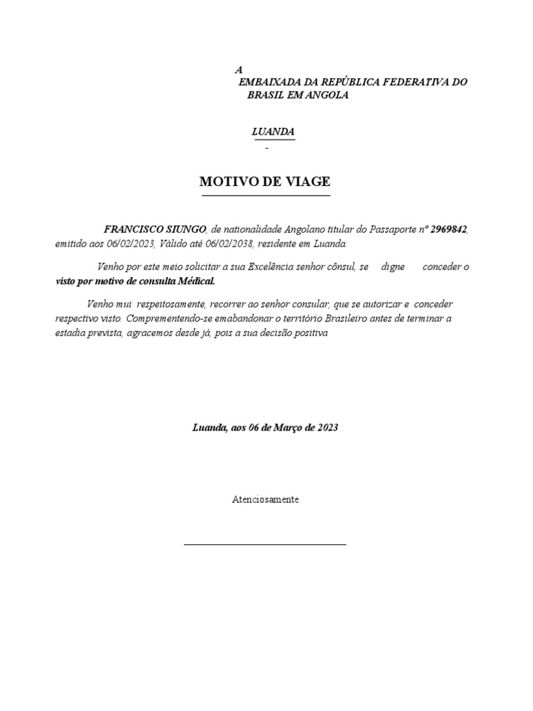 Motivo de Viagem | PDF