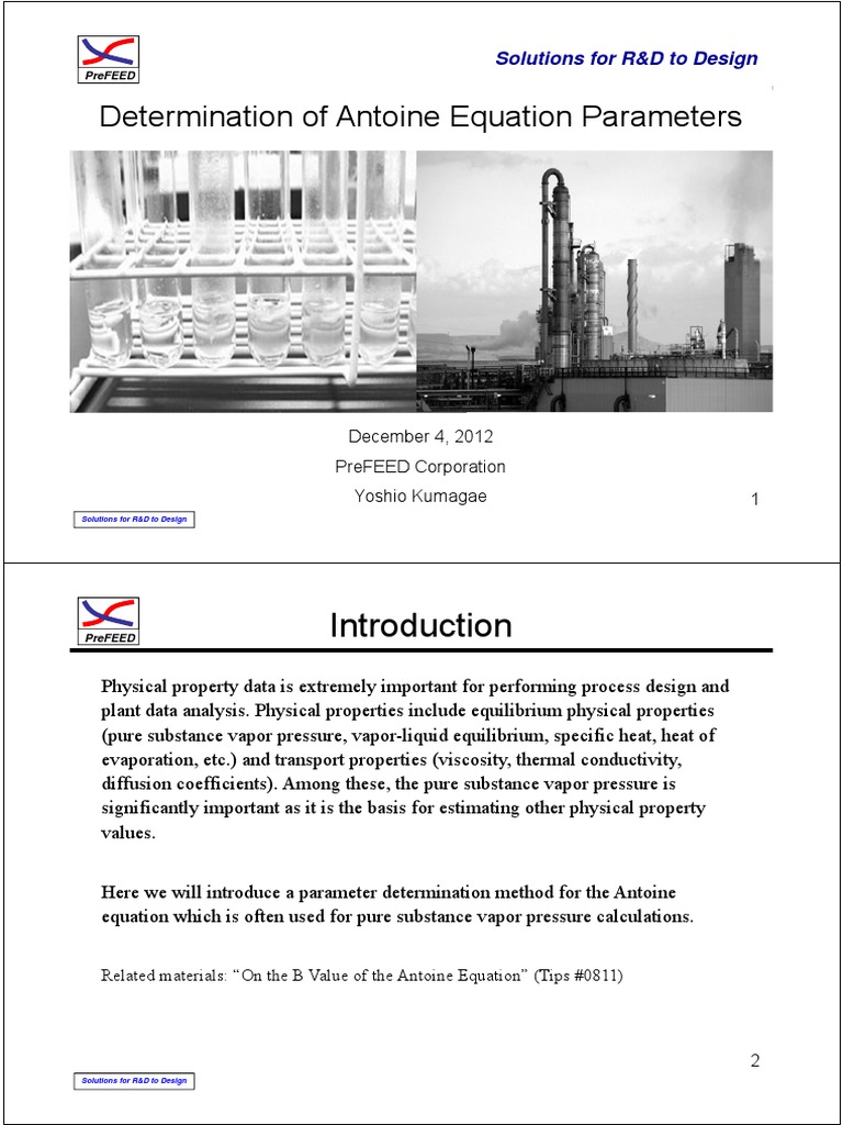 Determination of Antoine Equation Parameters: Solutions For R&D To ...