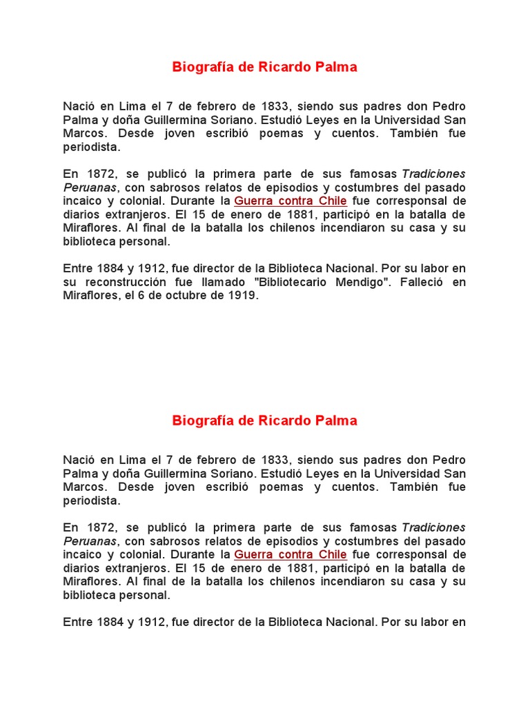 Biografía de Ricardo Palma | PDF