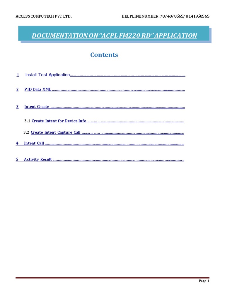 Acpl Fm220 RD Document (For Developer) | PDF | Xml | String (Computer Science)