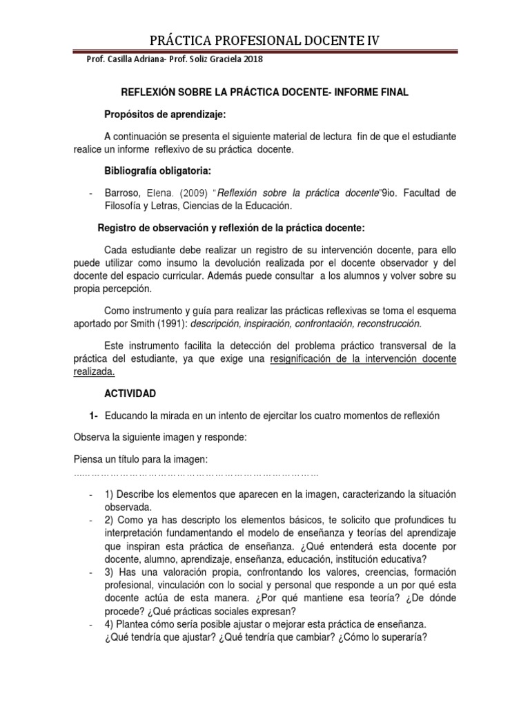 Reflexión Sobre La Práctica Docente 2018 | PDF | Enseñando | Maestros