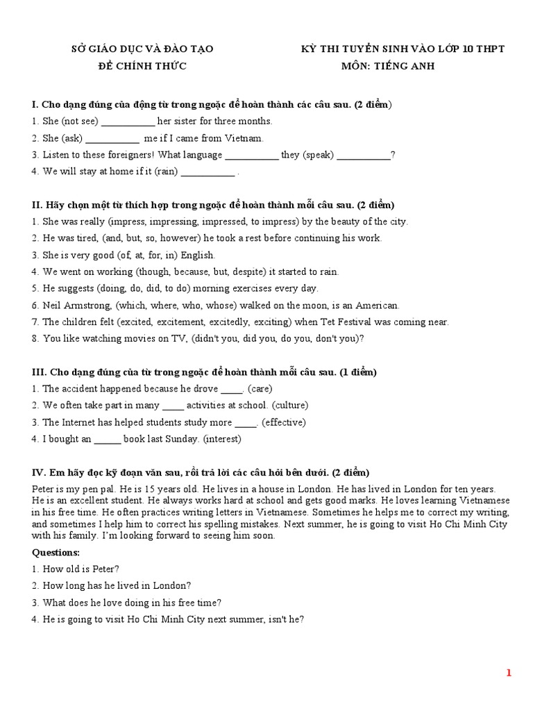 Tong Hop de Thi Tuyen Sinh Vao Lop 10 Mon Tieng Anh Cac Tinh | PDF | Malaysia | Christmas