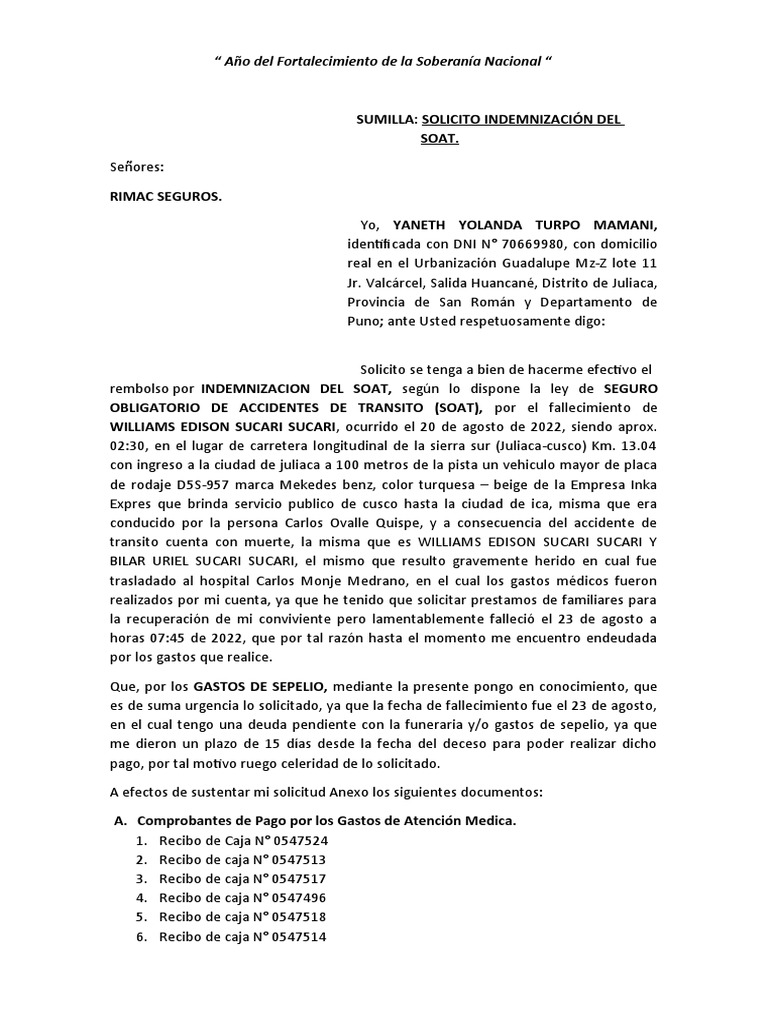 Solicitud de Seguro Rimac | PDF