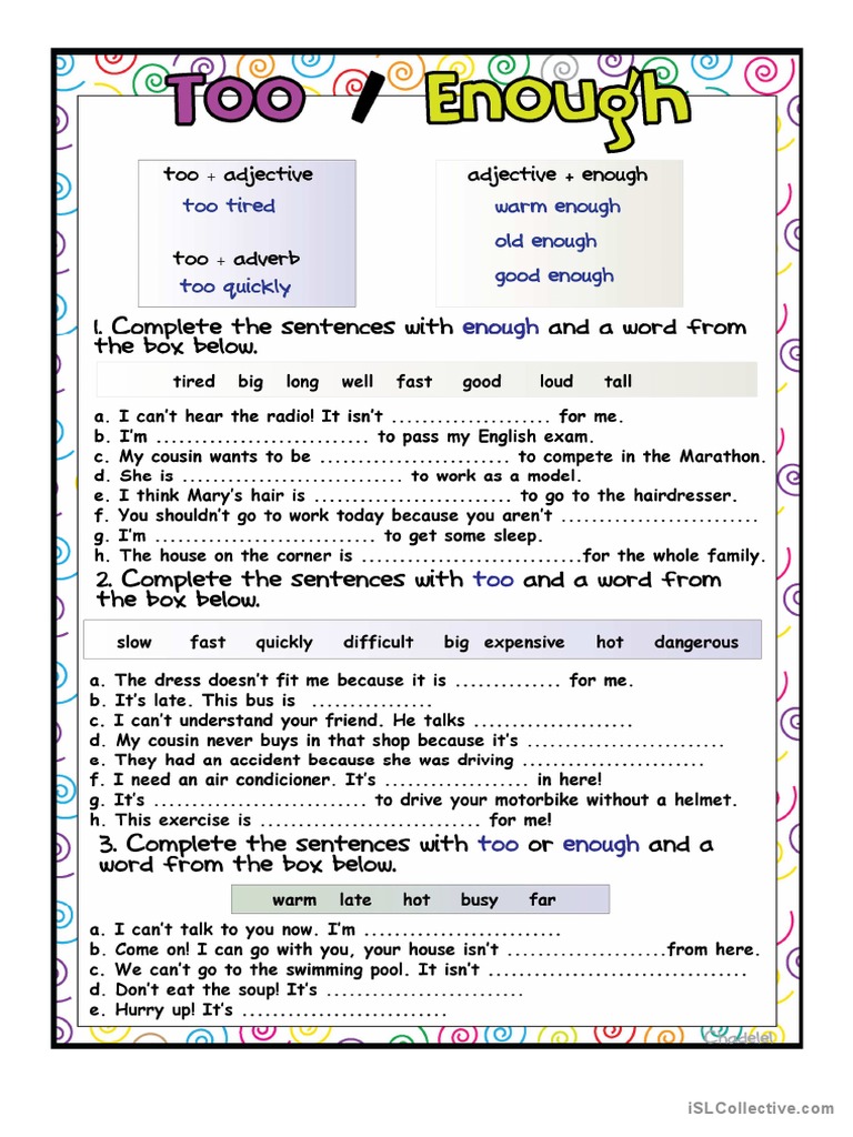 Too and Enough + Adj Islcollective | PDF