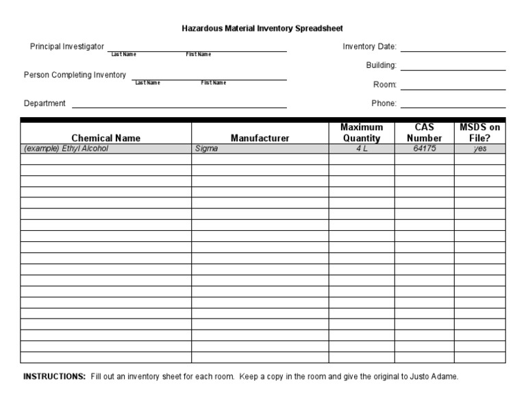 Hazardous Material Inventory Spreadsheet Word | PDF Hazardous Material Inventory Spreadsheet Word | PDF