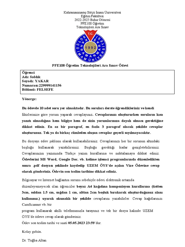 Ogretimteknolojileri-Formasyon - Vizeodev | PDF