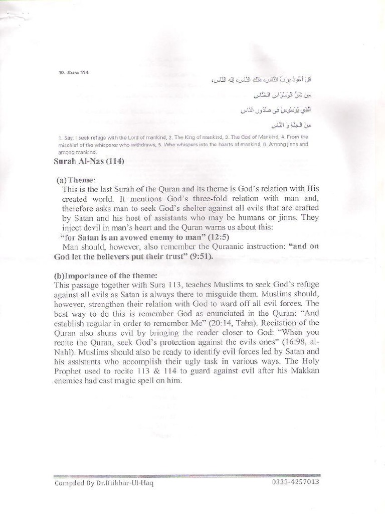 Surah Nas Notes | PDF