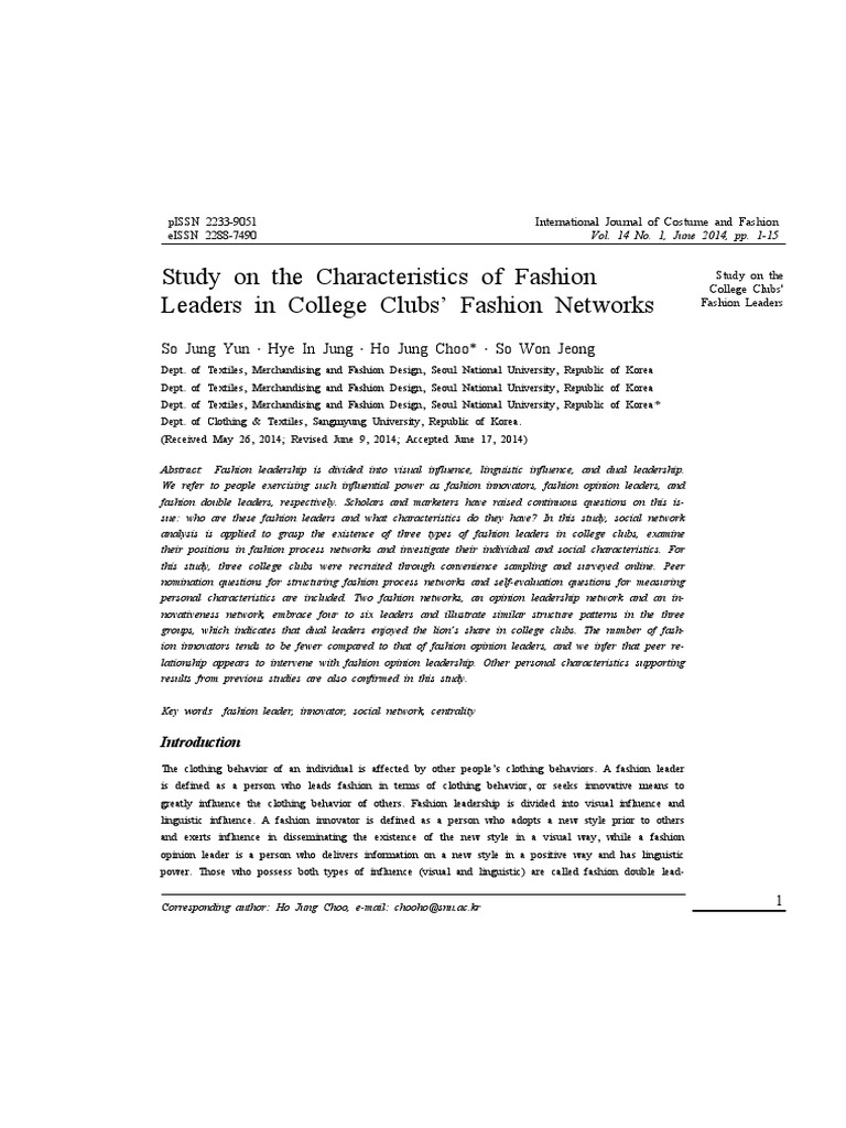 2014 - Study On The Characteristics of Fashion Leaders in College Clubs ...