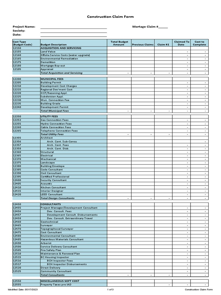 Construction Claim Form Template | PDF | Real Estate | Business