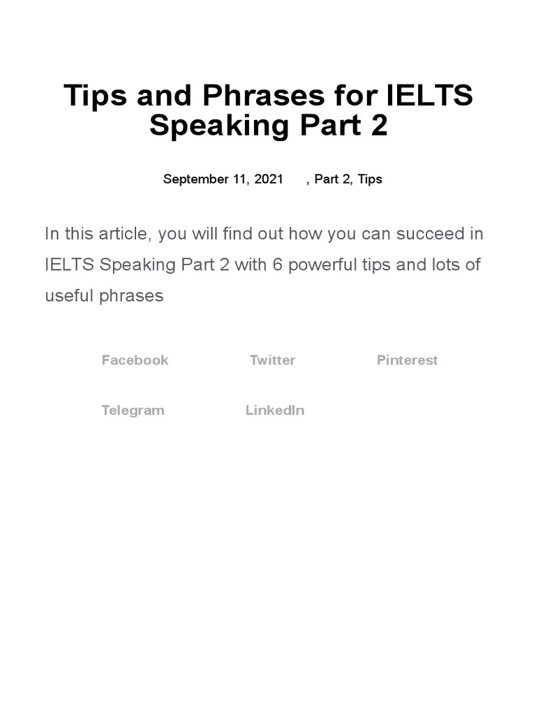 Tips and Phrases For IELTS Speaking Part 2 - Keith Speaking Academy | PDF | International ...