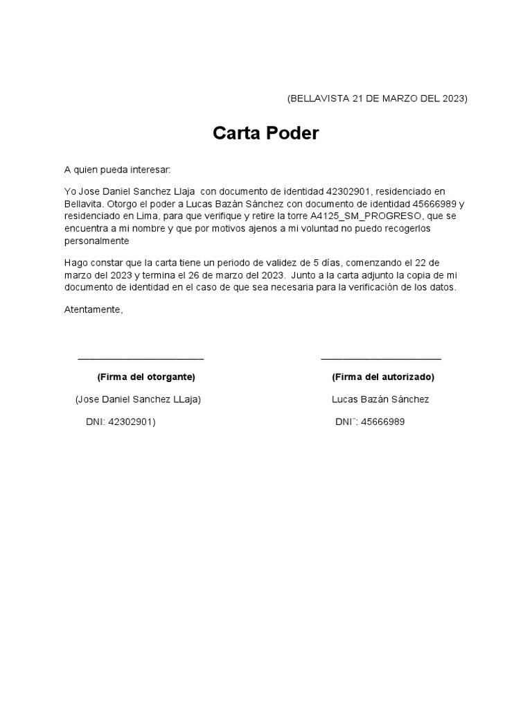 Ejemplo de Carta Poder Simple | PDF | Derecho