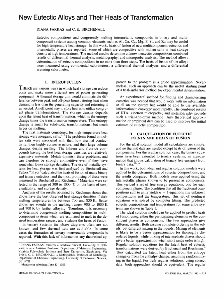 New Eutectic Alloys and Their Heats of Transformation | PDF | Alloy | Heat