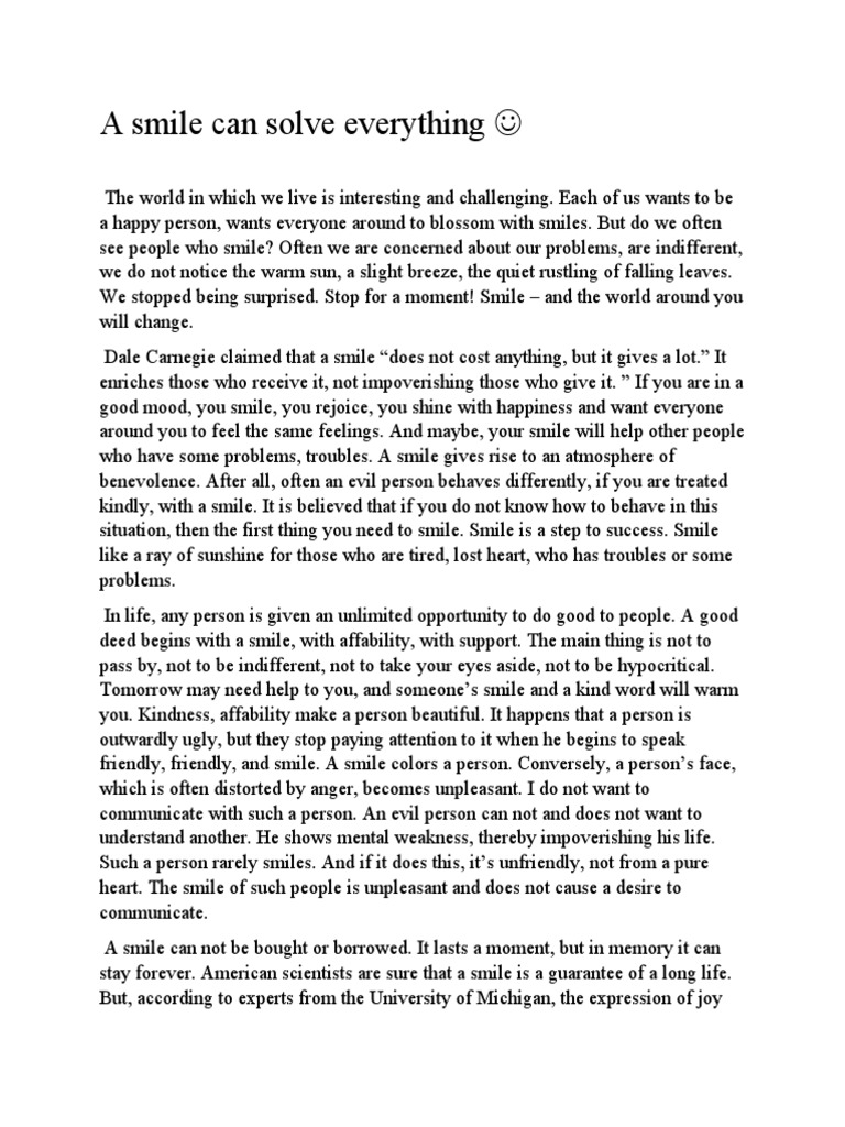 A Smile Can Solve Everything | Download Free PDF | Psychological ...