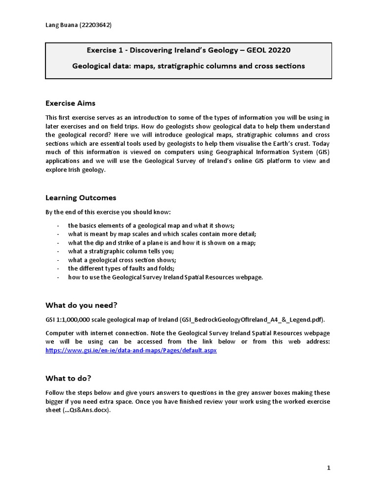 GEOL20220 Exercise 1 Qs | PDF | Map | Geology