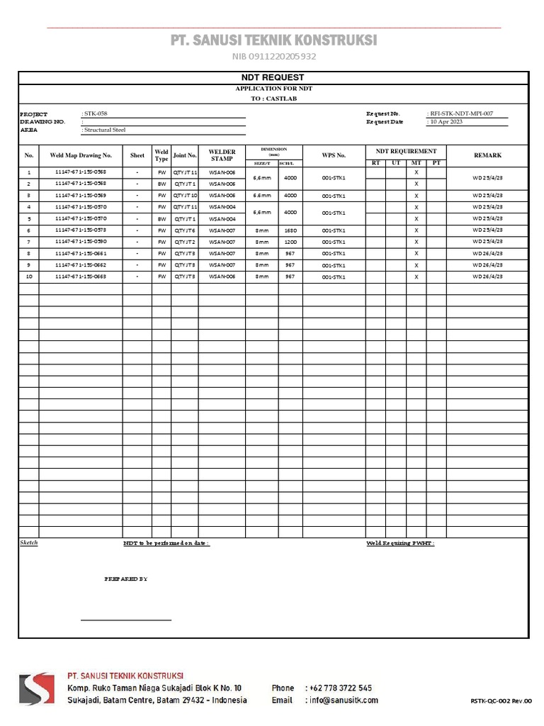 Rfi STK NDT Mpi 007 | PDF | Joining | Business Process