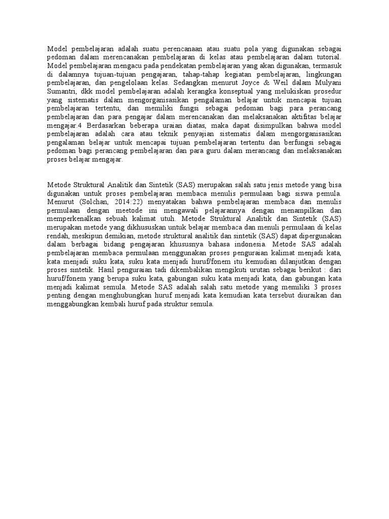 Metode SAS dalam Pembelajaran Membaca | PDF