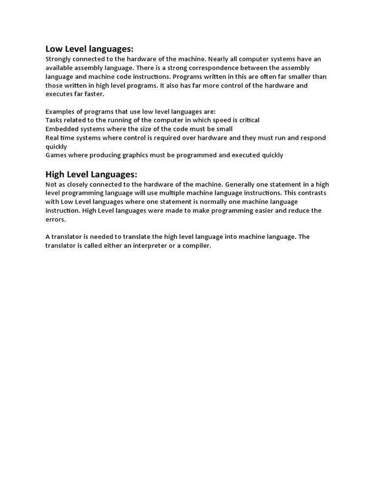 High and Low Level Languages | PDF