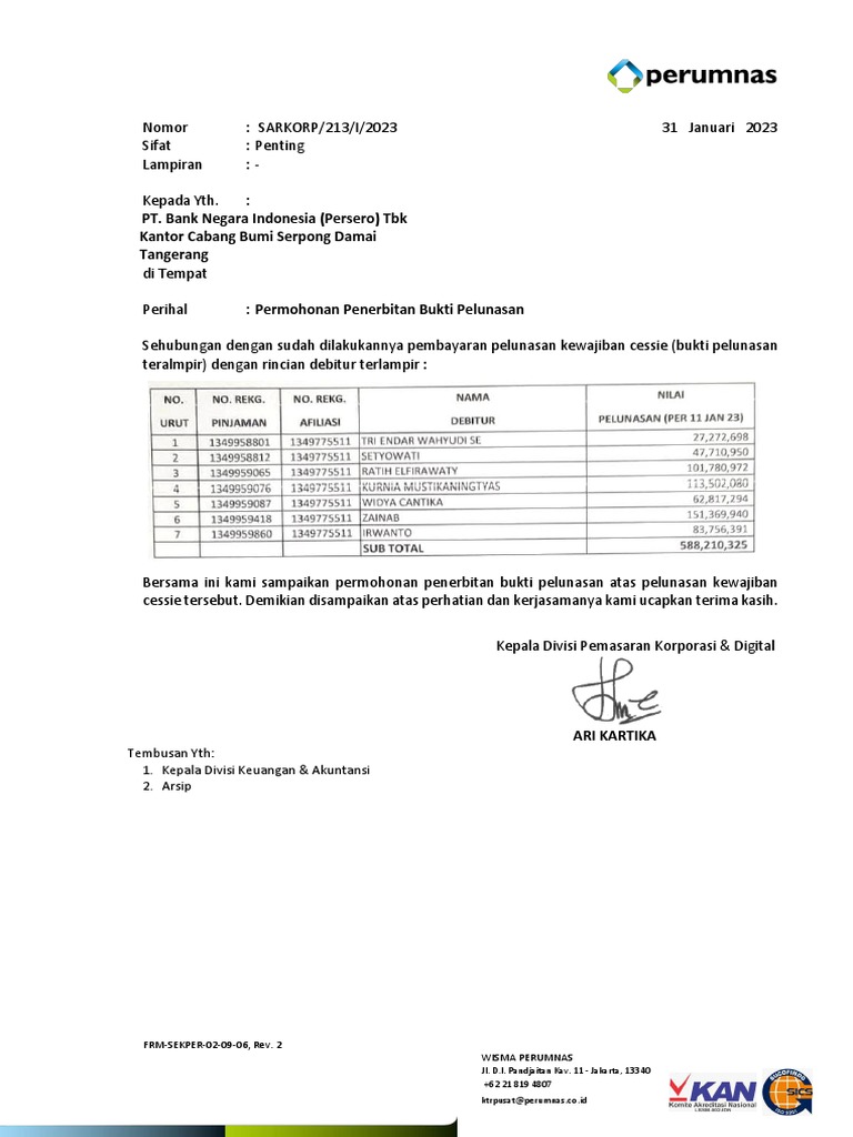 Surat Permohonan Keterangan Lunas | PDF