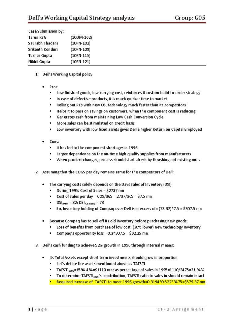 Dell's Working Capital Management Analysis | PDF | Inventory | Working ...