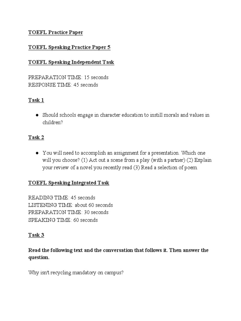 TOEFL Speaking Practice Guide | PDF