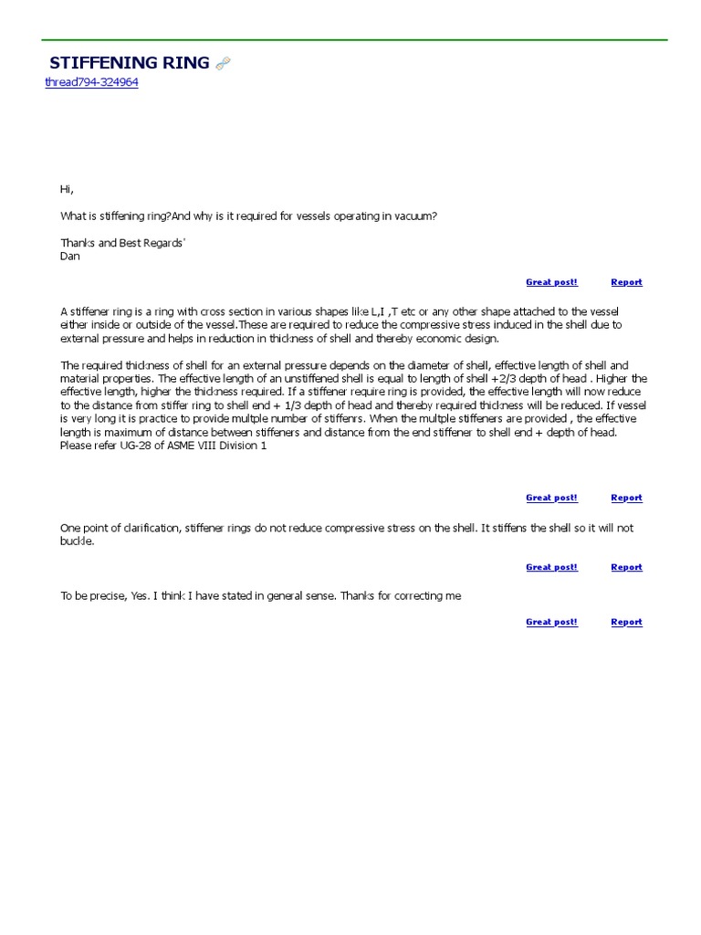 STIFFENING RING - Boiler and Pressure Vessel Engineering - Eng-Tips | PDF