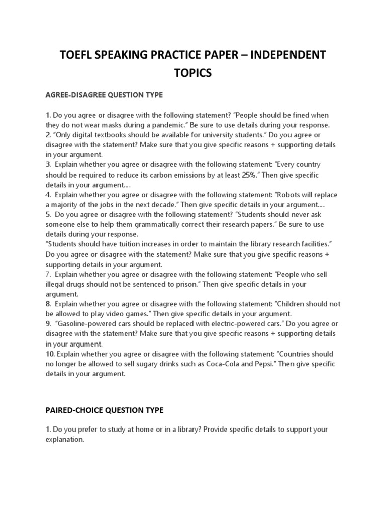 Toefl Speaking Practice Paper 8 | PDF