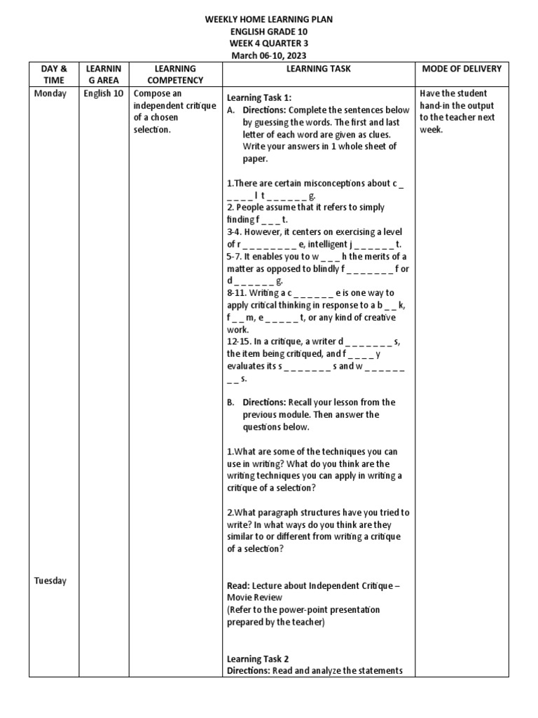 WHLP G10 Week 4 Lesson 4 | PDF | Cognitive Psychology | Communication