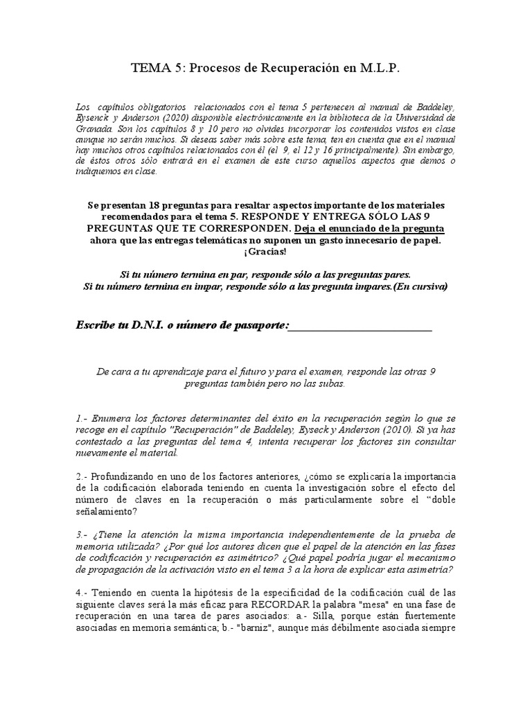 2022 Tema5 Recuper BEA Solo2T | PDF | Memoria | Ciencia cognitiva