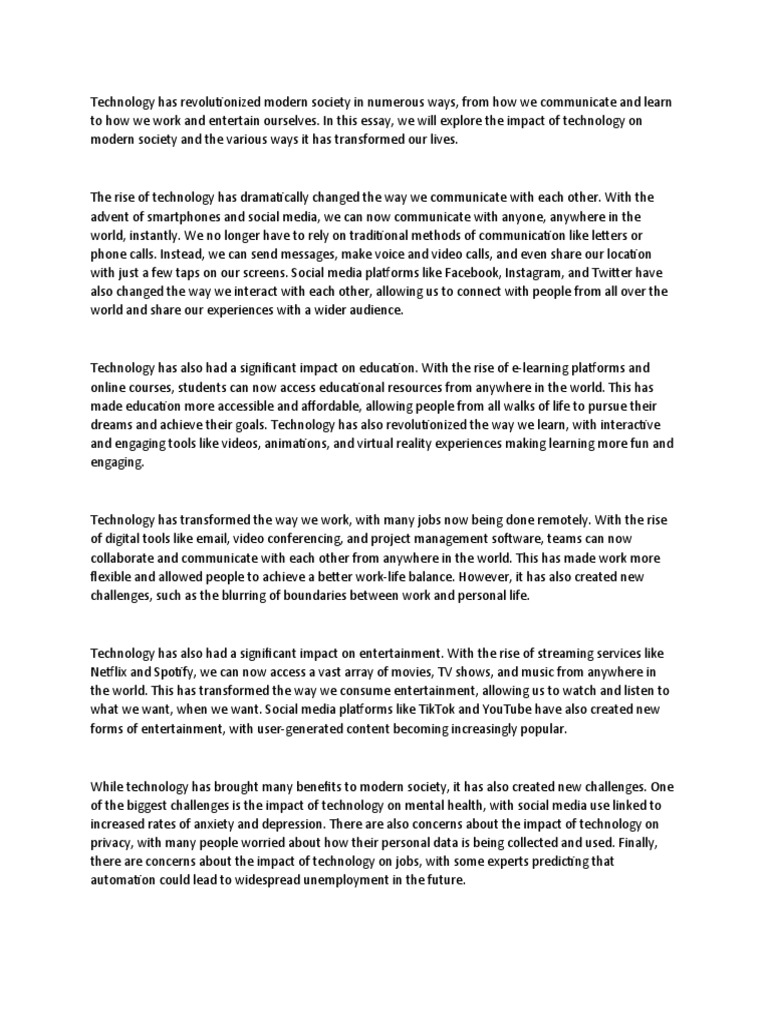 Technology Has Revolutionized Modern Society in Numerous Ways | PDF ... Technology Has Revolutionized Modern Society in Numerous Ways | PDF ...