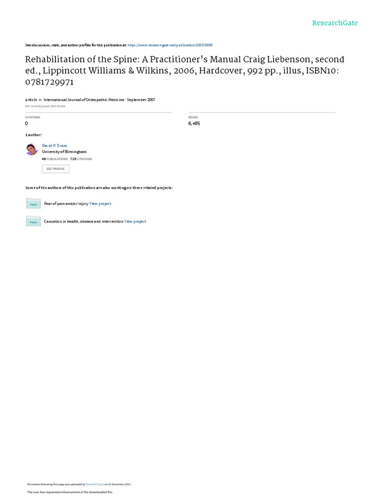 Rehabilitation of The Spine A Practitioners Manua | PDF