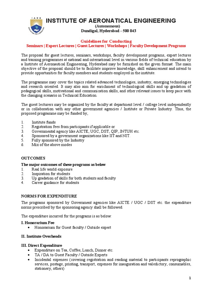 Guidelines For Conducting Seminars Expert Lectures Workshops Faculty ...