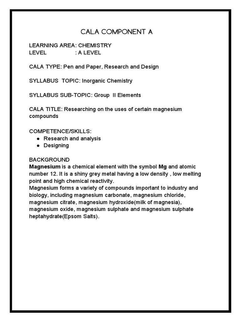 Cala Component A (Final) | PDF