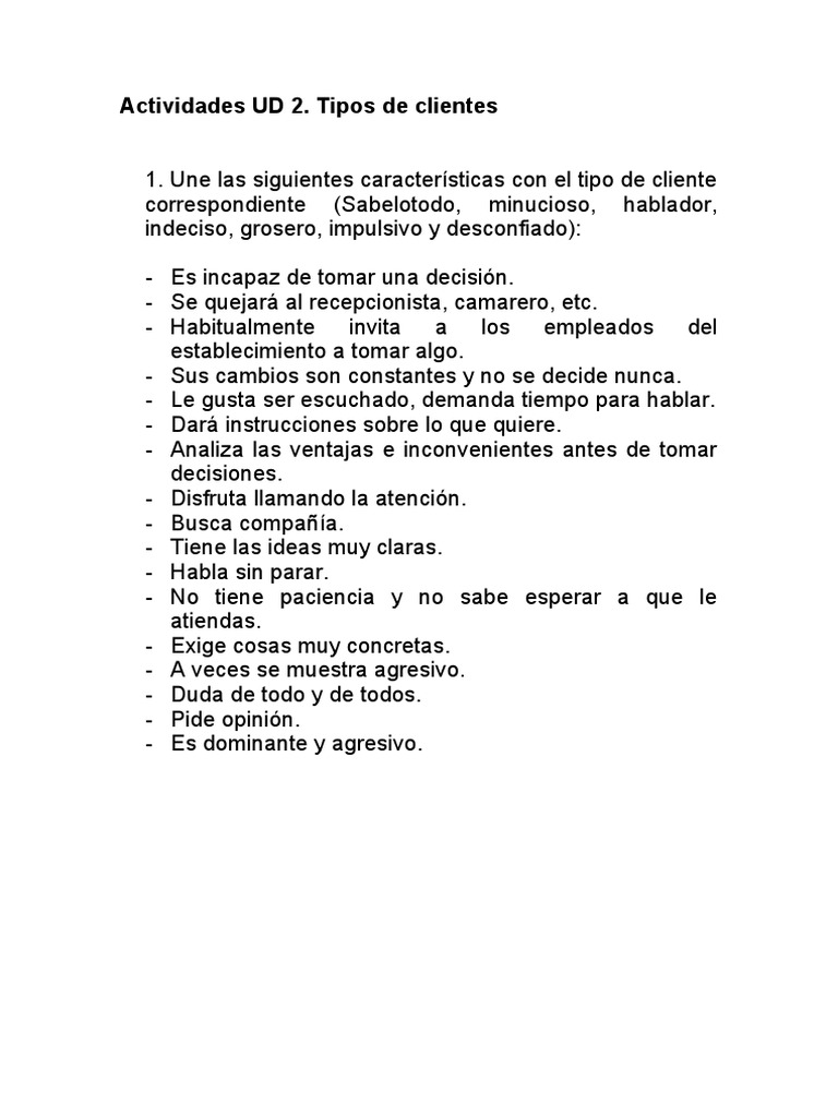 Actividades UD 2. Tipos de Clientes | PDF