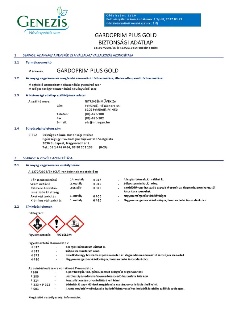Gardoprim Plus Gold Genezis Msds - 1 1 | PDF