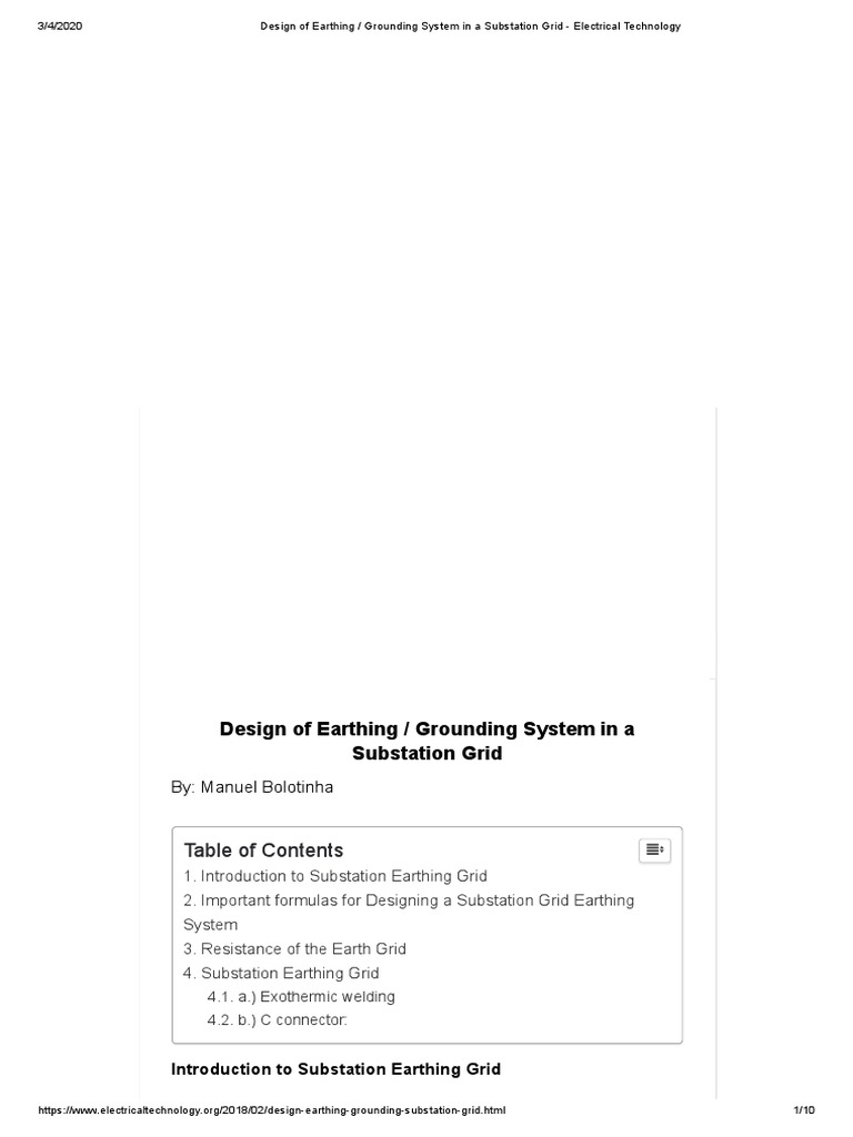 Design Of Earthing Grounding System In A Substation Grid Electrical Technology Pdf