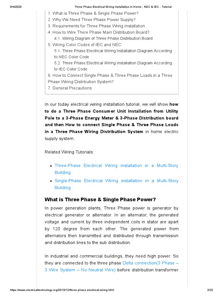 Three Phase Electrical Wiring Installation in Home - NEC & IEC ...