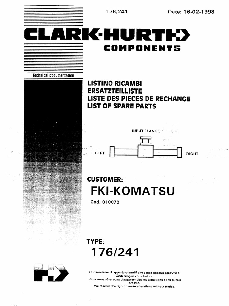 Komatsu Wb97r Aguas Paredes Eixo Tras Dana Manual - 176-241 - Apl-0105 - 1998!02!16 - Scan | PDF