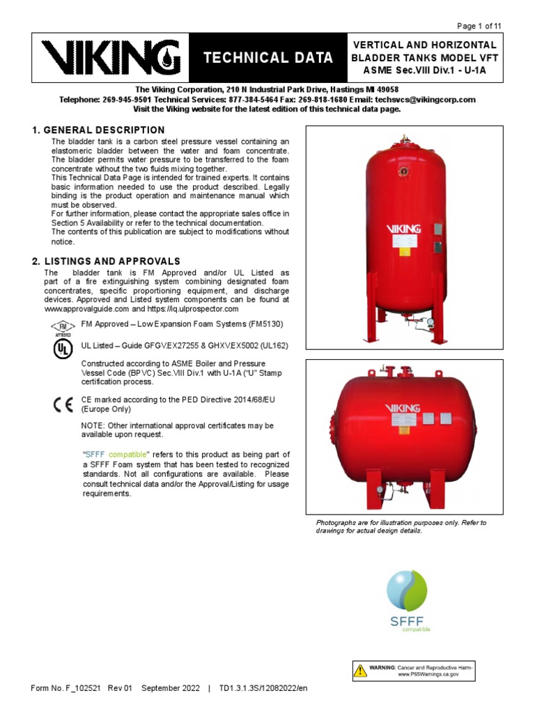Technical Data: Vertical and Horizontal Bladder Tanks Model VFT ASME ...