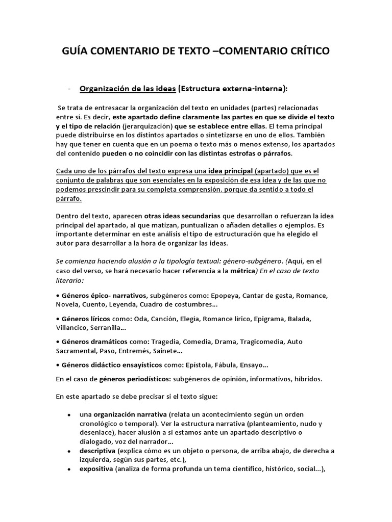 GUÍA COMENTARIO DE TEXTO-1ºbach | PDF