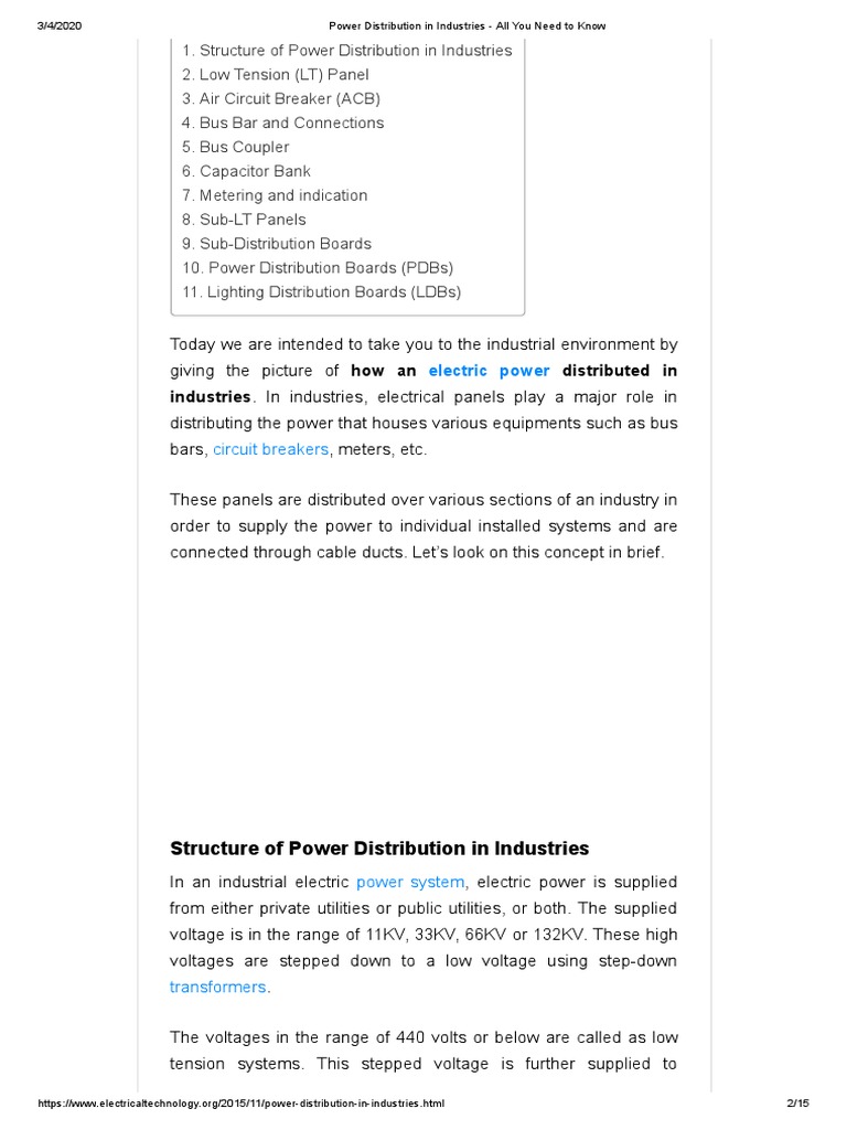 Power Distribution in Industries - All You Need To Know | PDF ...