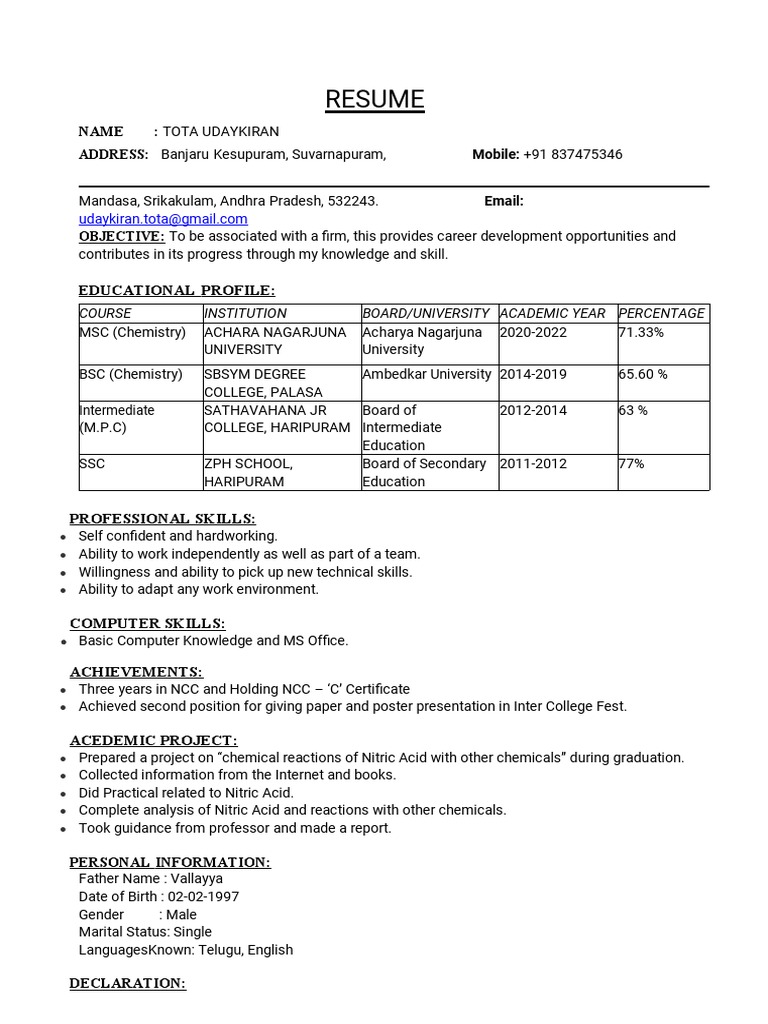 Resume Uday Kiran MSC v2 | PDF