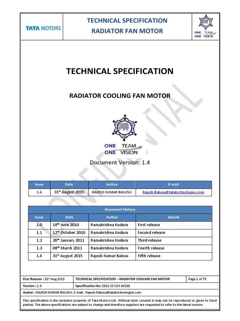 Radiator Fan Motor Specifications 2921 | PDF | Electric Motor ...